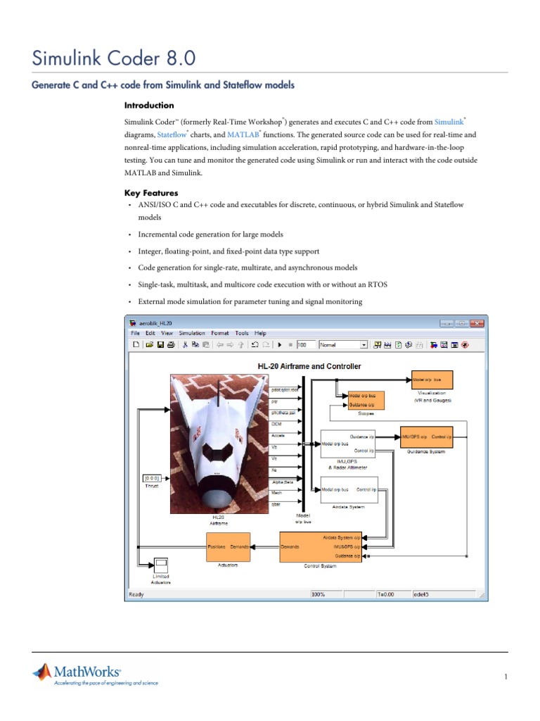 Simulink Coder 80 Generate C And C Code From Simulink And Stateflow