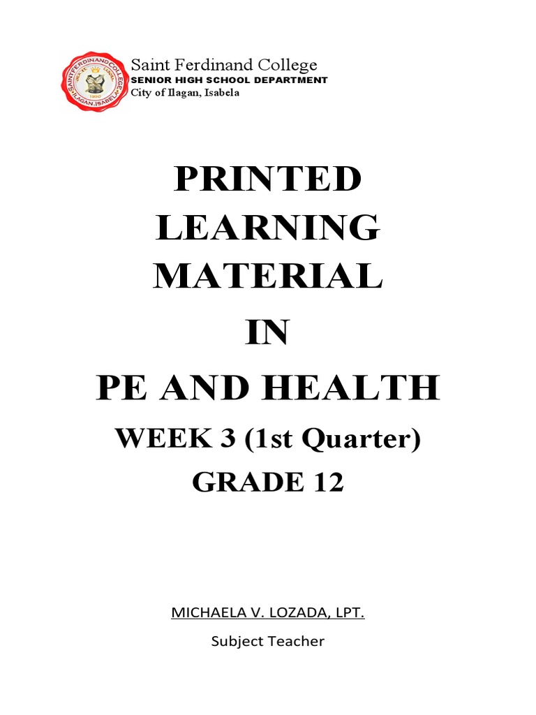 Printed Learning Material IN Pe and Health: WEEK 3 (1st Quarter) Grade ...