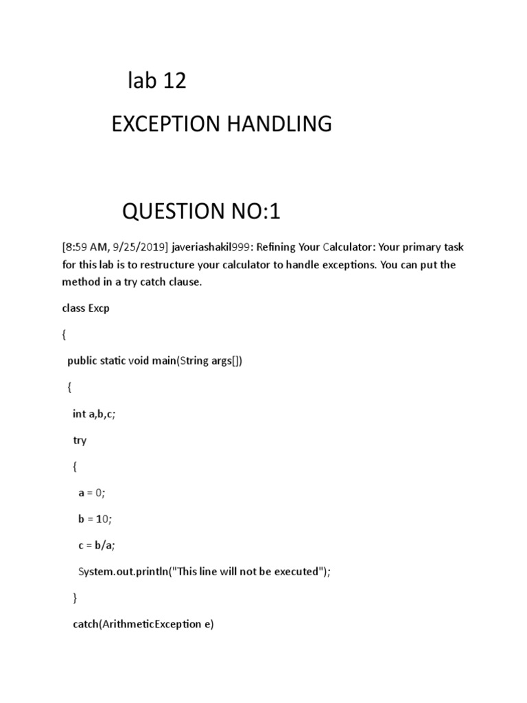 Lab 12 Exception Handling | PDF | Array Data Structure | Integer (Computer Science)