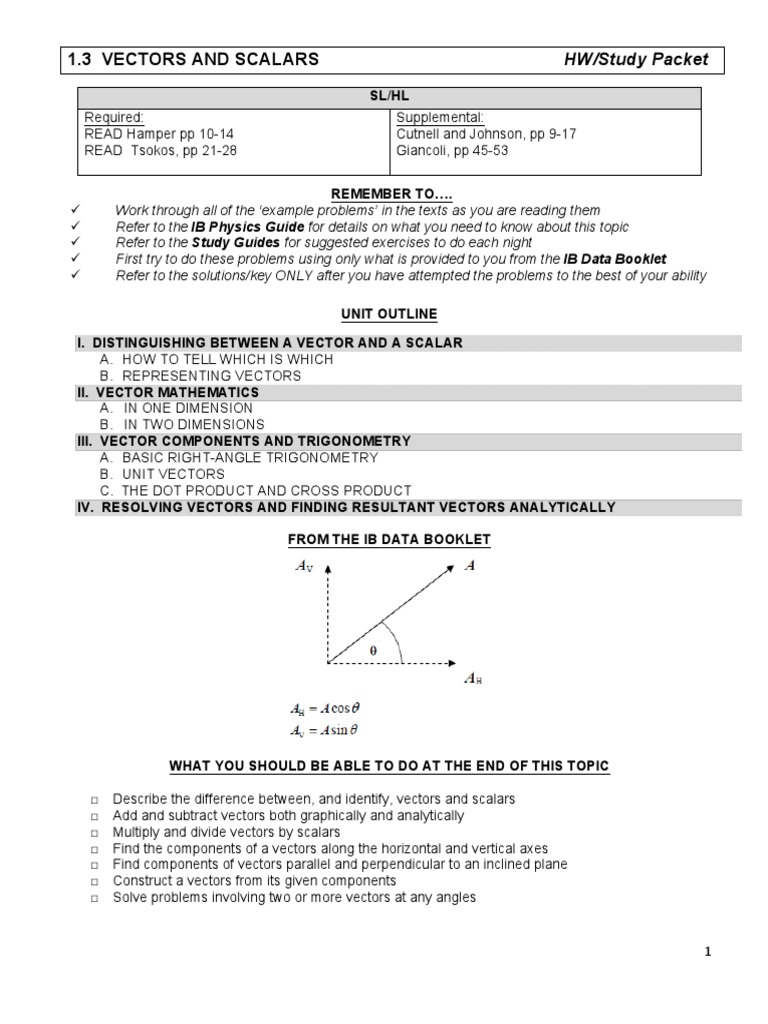 HW Study Packet - 1.3 Vectors and Scalars | PDF | Euclidean Vector | Force