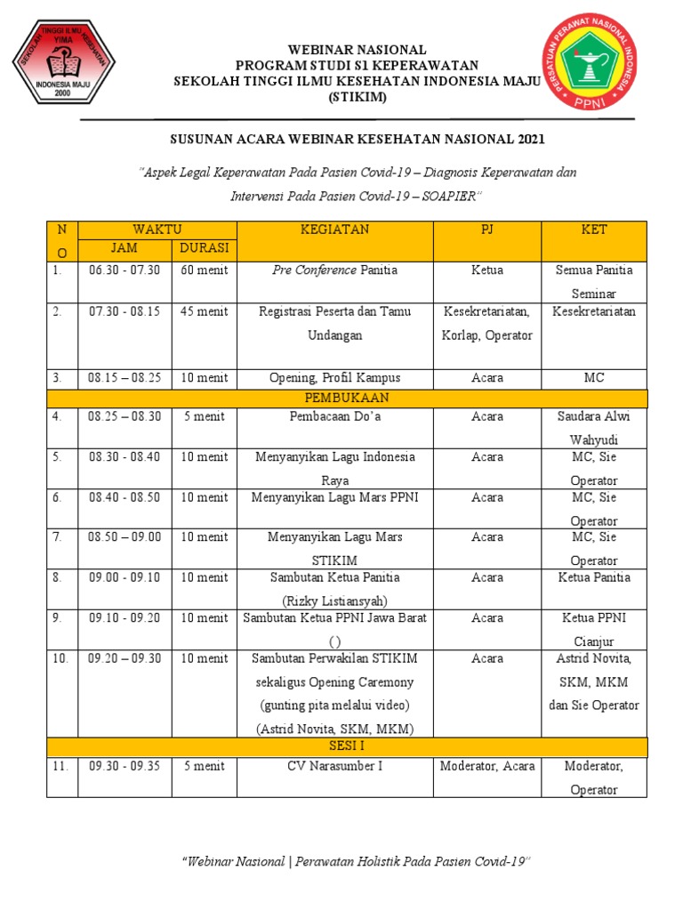 Susunan Acara Webinar Kesehatan Nasional 2021. | PDF