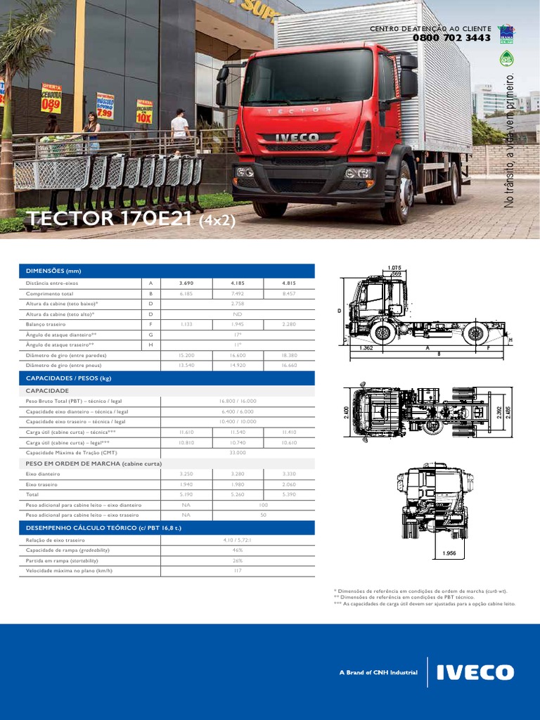 Ficha Técnica do IVECO Tector 170E21 | PDF | Freio | Engenharia de Transporte