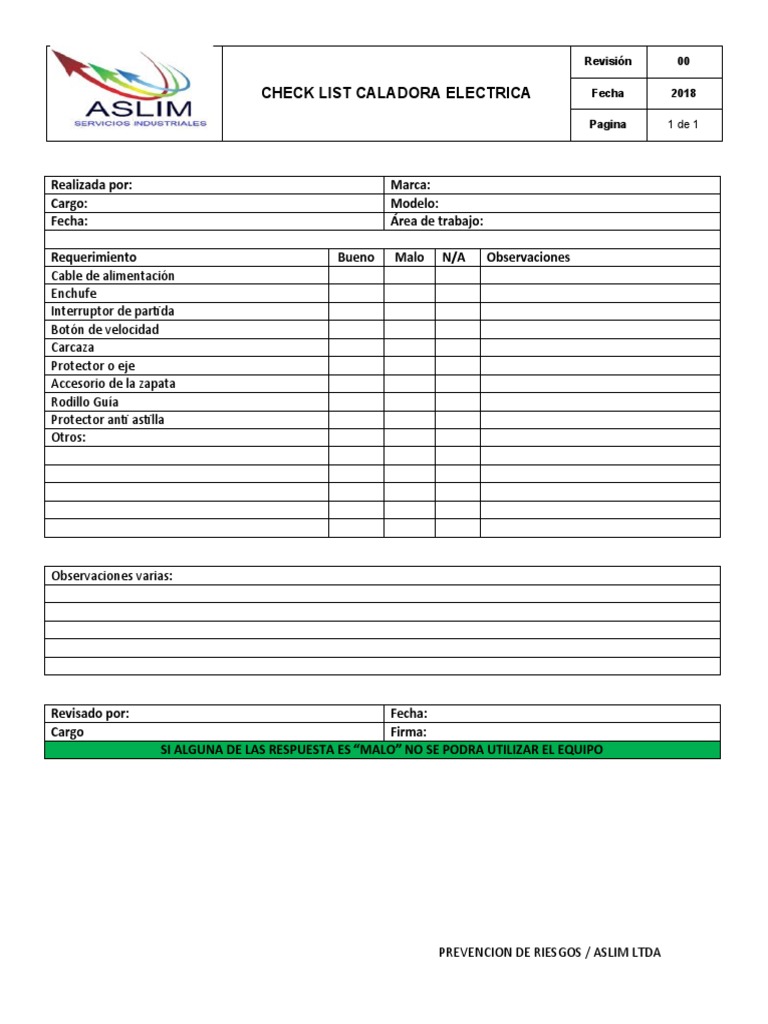 Check List Caladora | PDF