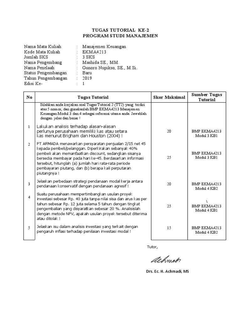 Soal TT2 Kelas VAB M EKMA4213 | PDF