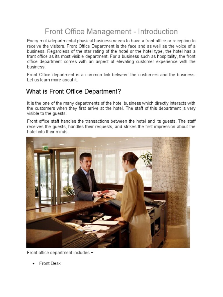 Front Office Management Overview | PDF | Cheque | Audit