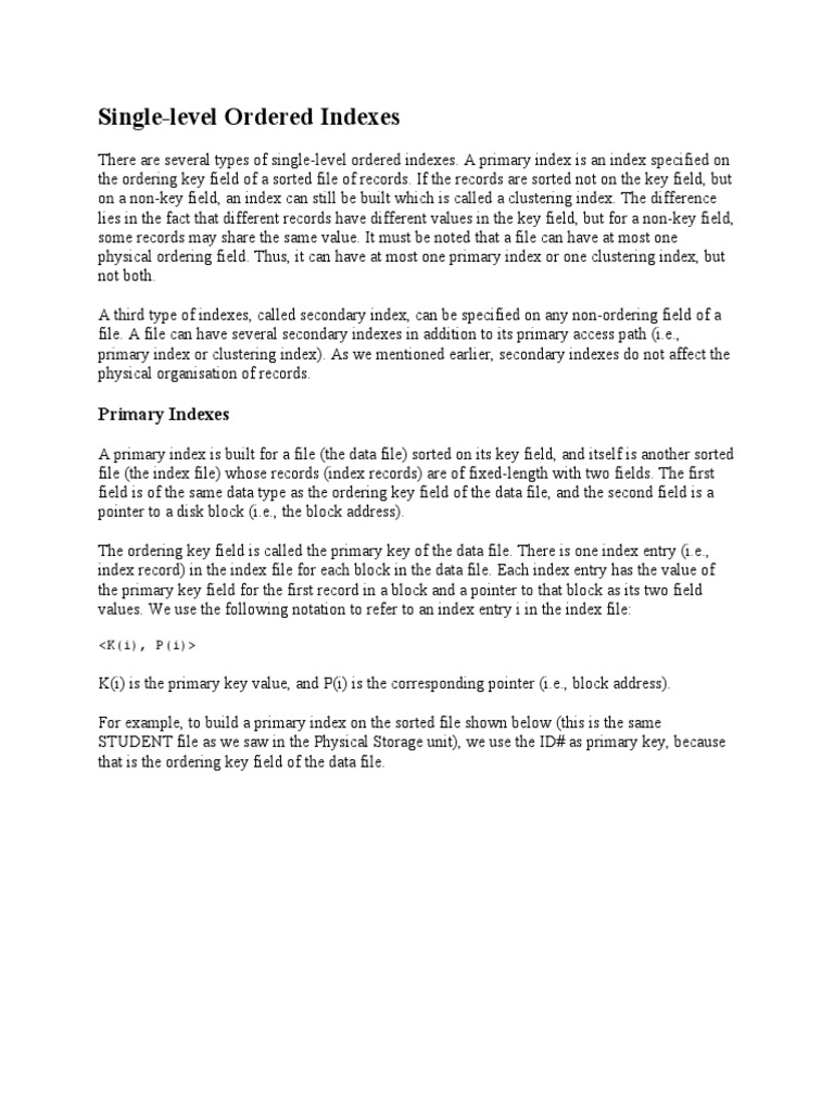 Single-Level Ordered Indexes | PDF | Database Index | Pointer (Computer Programming)