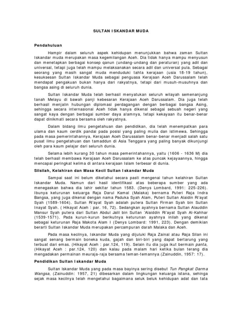 Keturunan Sultan Iskandar Muda Saat Ini | PDF