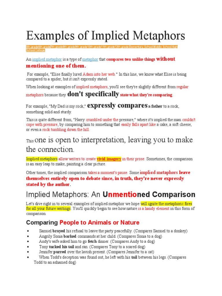 Implied Metaphors: Unstated Comparisons | PDF | Metaphor