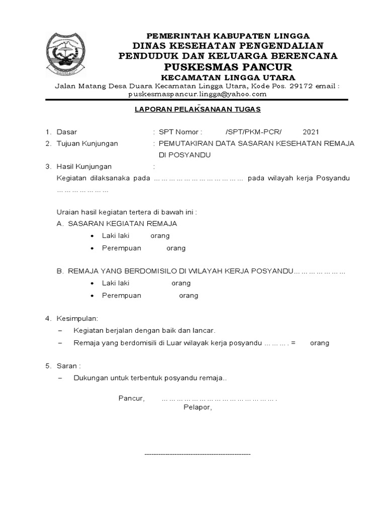 Contoh LPT Pendataan Remaja | PDF