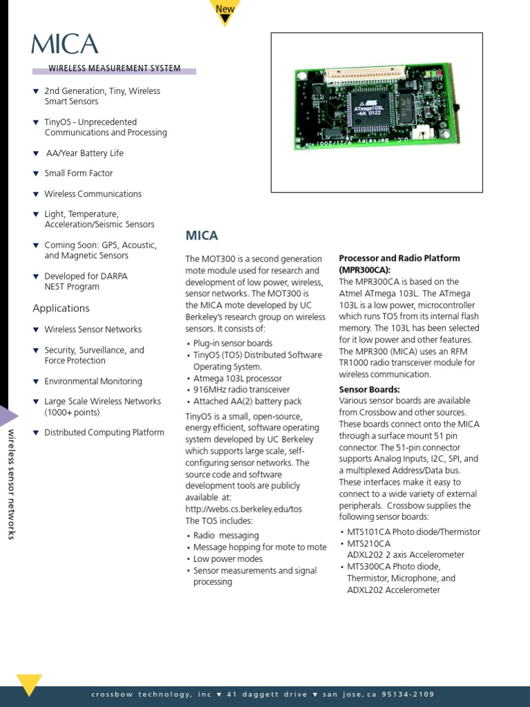 MICA Data Sheet | Wireless Sensor Network | Wireless