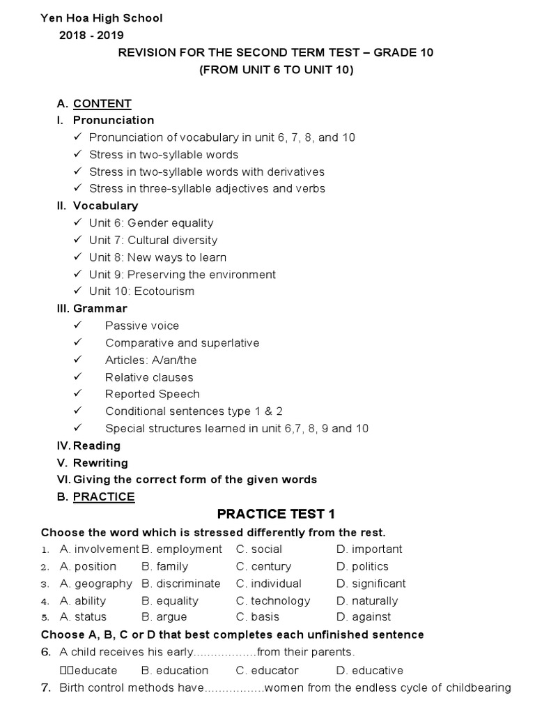 Grade 10 Test Revision: Units 6-10 | PDF | Woman | Personal Computers