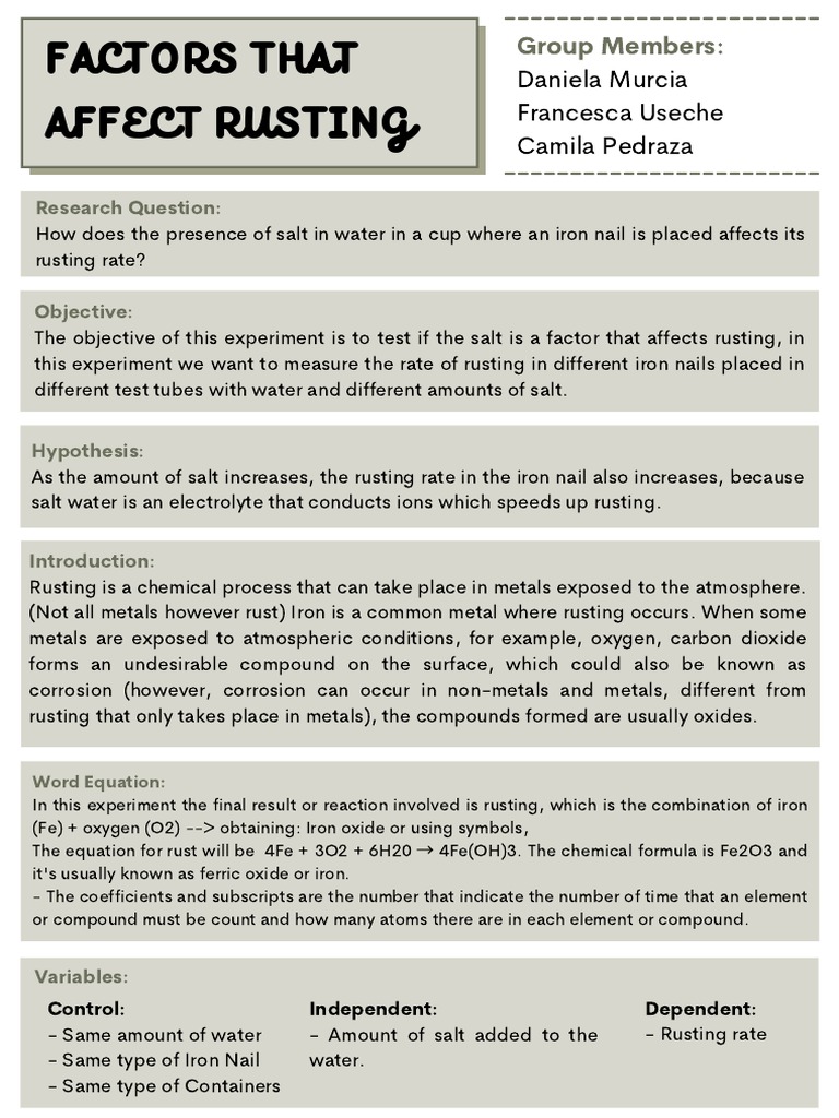 Factors That Affect Rusting - Lab Report.. | PDF | Rust | Oxide