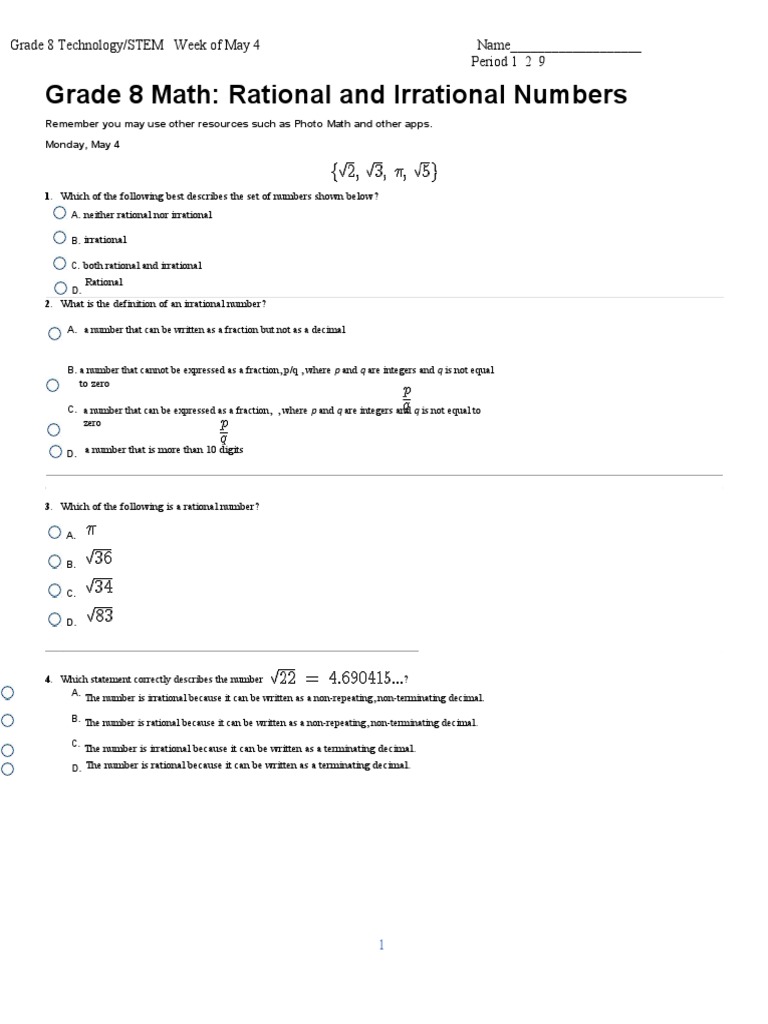 Rational and Irrational Numbers: Understanding the Distinction Between ...