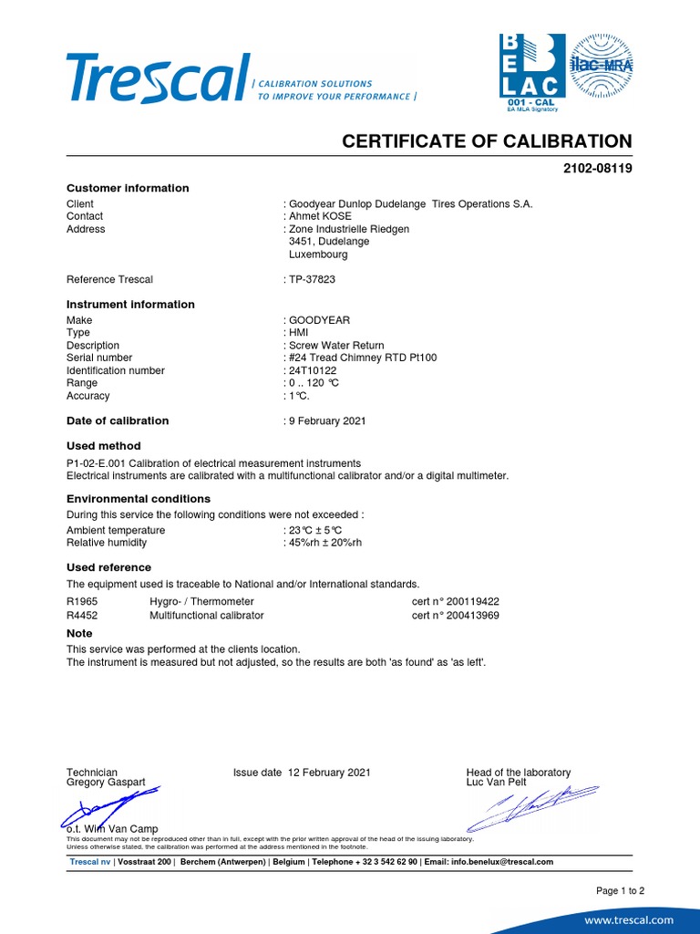 Certificate of Calibration: Customer Information | PDF | Calibration ...