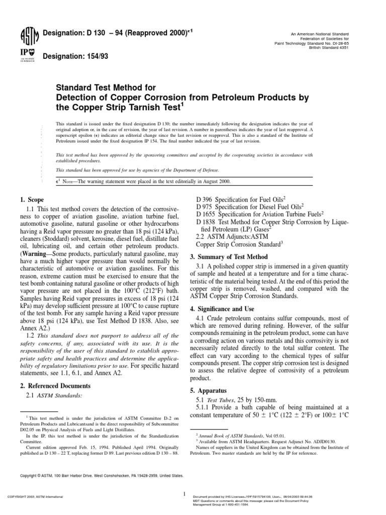 ASTM D-130 (Corrosión) | PDF | Gasoline | Chemistry