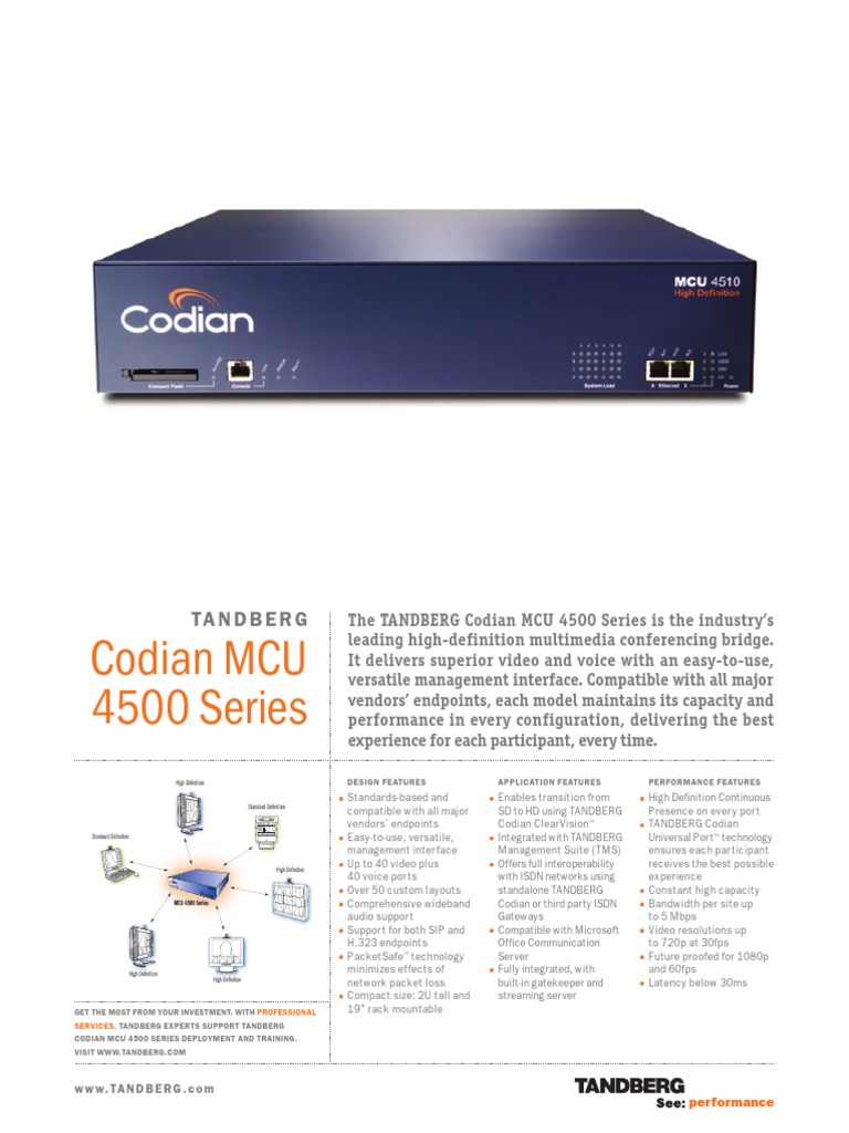 Codian MCU 4500 Series: Tandberg | PDF | Streaming Media | High Definition Television