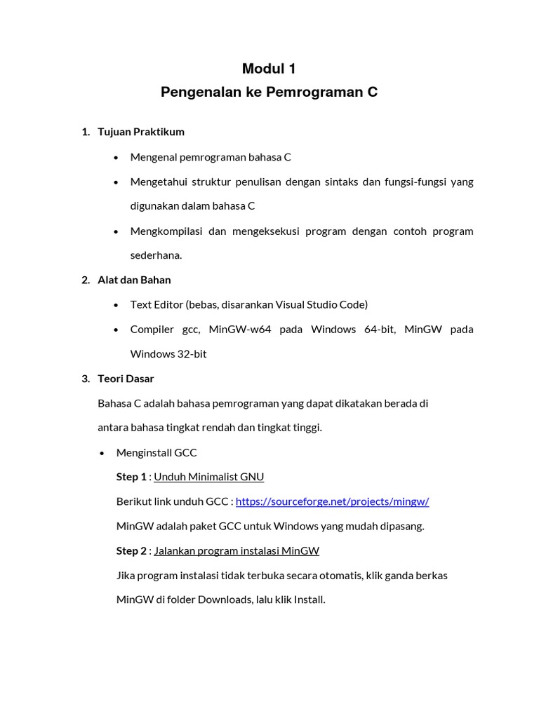 Modul 1 Pengenalan Ke Pemrograman C | PDF