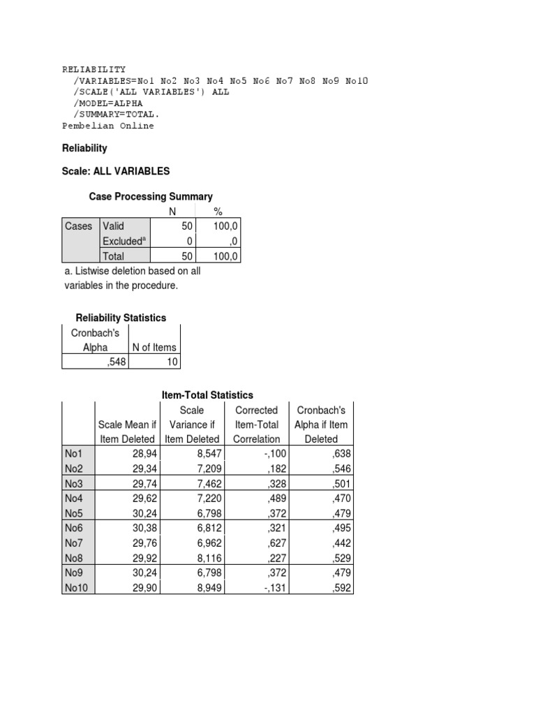 Reliability Scale: All Variables Case Processing Summary | PDF | Variance | Probability And ...