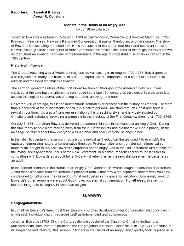 Sinners in The Hands of An Angry God | PDF | Jonathan Edwards ...