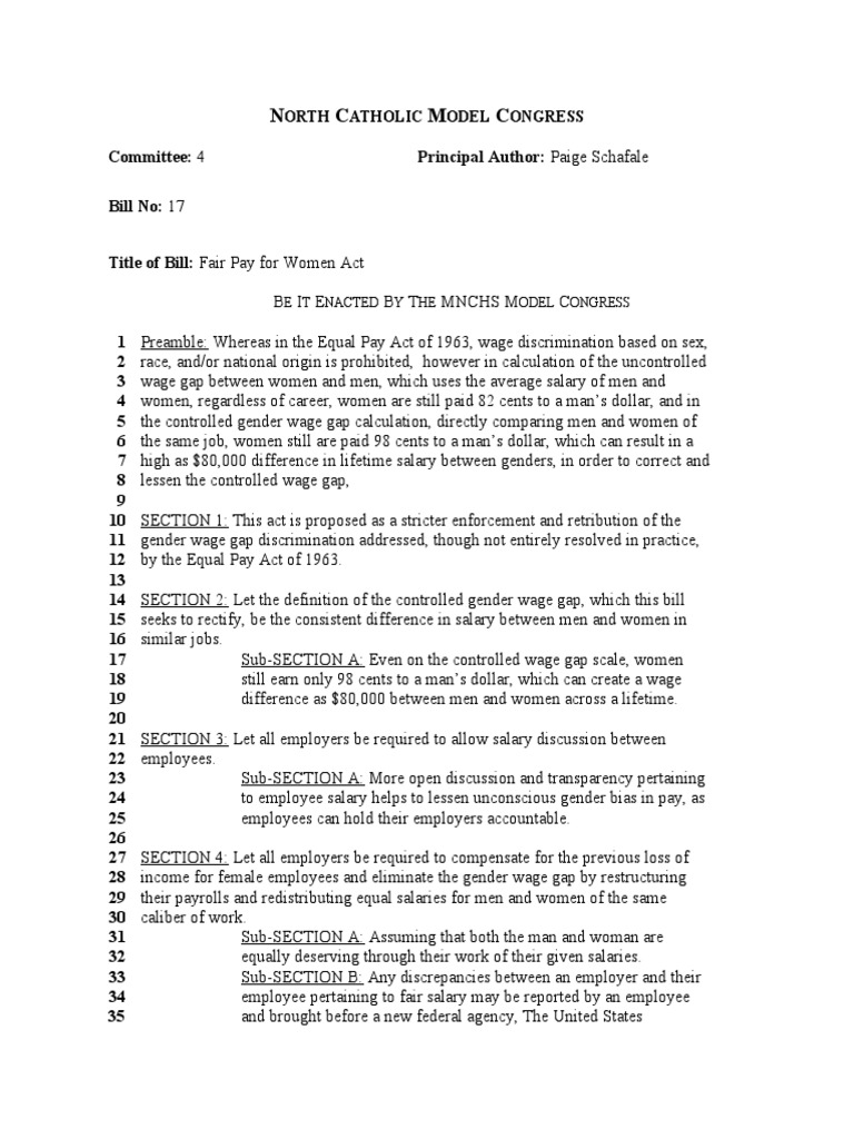 Mock Congress Bill | PDF | Gender Pay Gap | Salary