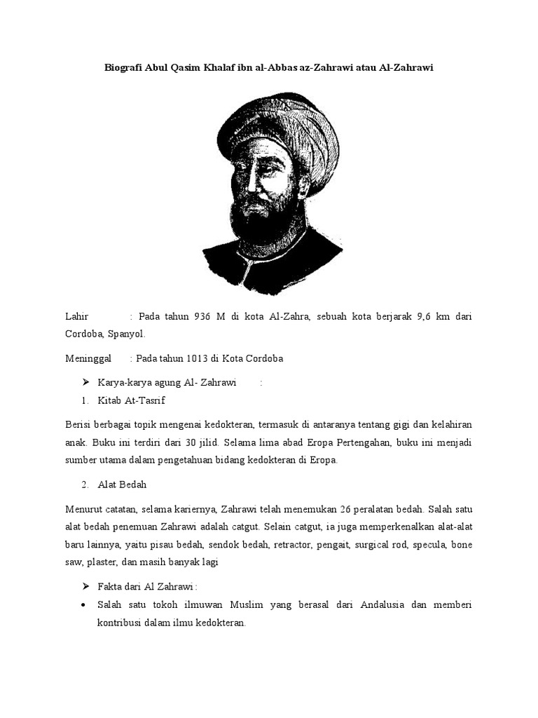 Biografi Abul Qasim Khalaf Ibn Al-Abbas Az-Zahrawi | PDF | Ilmu Sosial ...