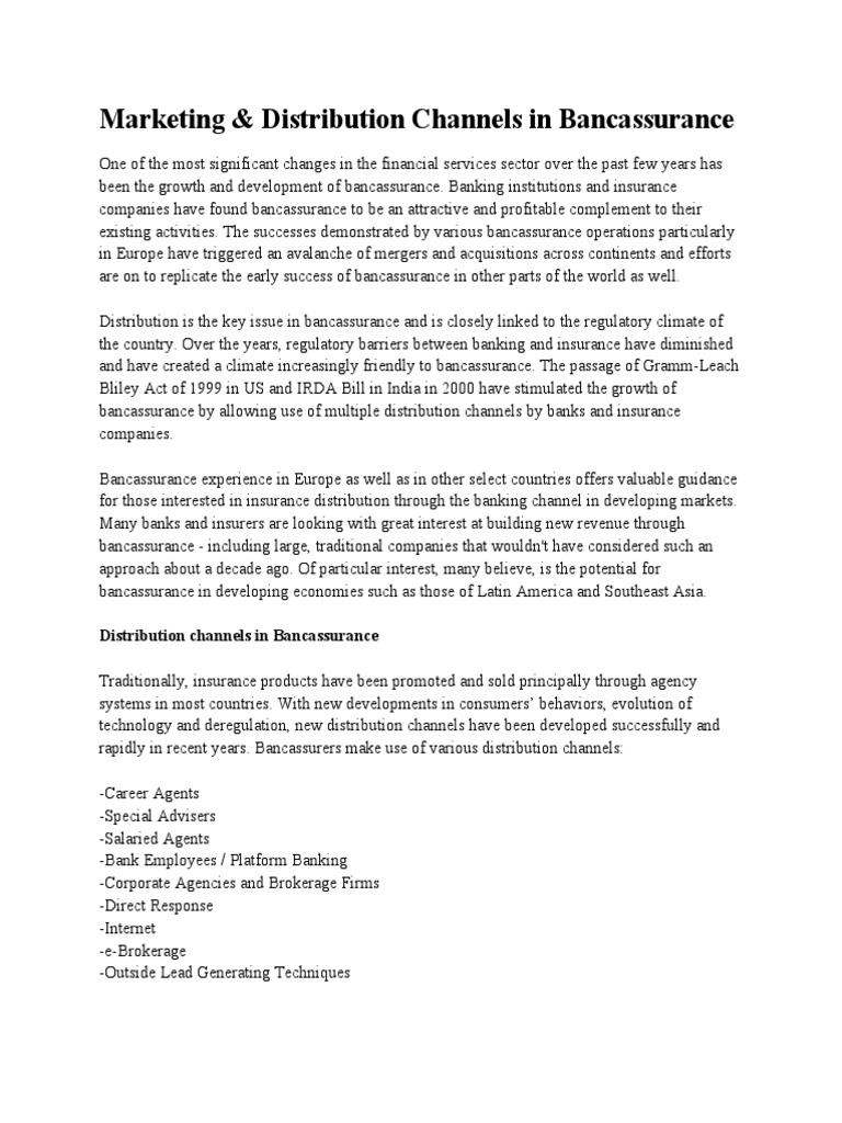 Distribution Channels in Bancassurance | PDF | Banks | Insurance