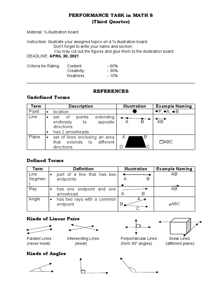 Math 8 Performance Task Guide | PDF | Triangle | Line (Geometry)