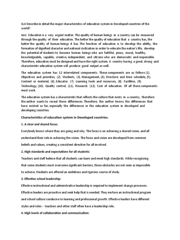 Characteristics of Education System in Developed Countries.: 1. A Clear ...