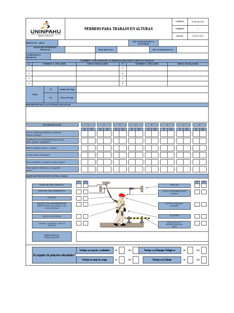 For-Sig-014 Permiso para Trabajo en Altura | PDF