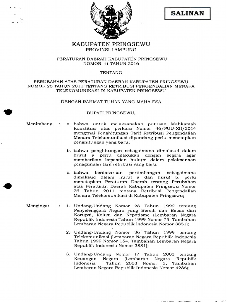 Perda Nomor 11 Tahun 2016 | PDF