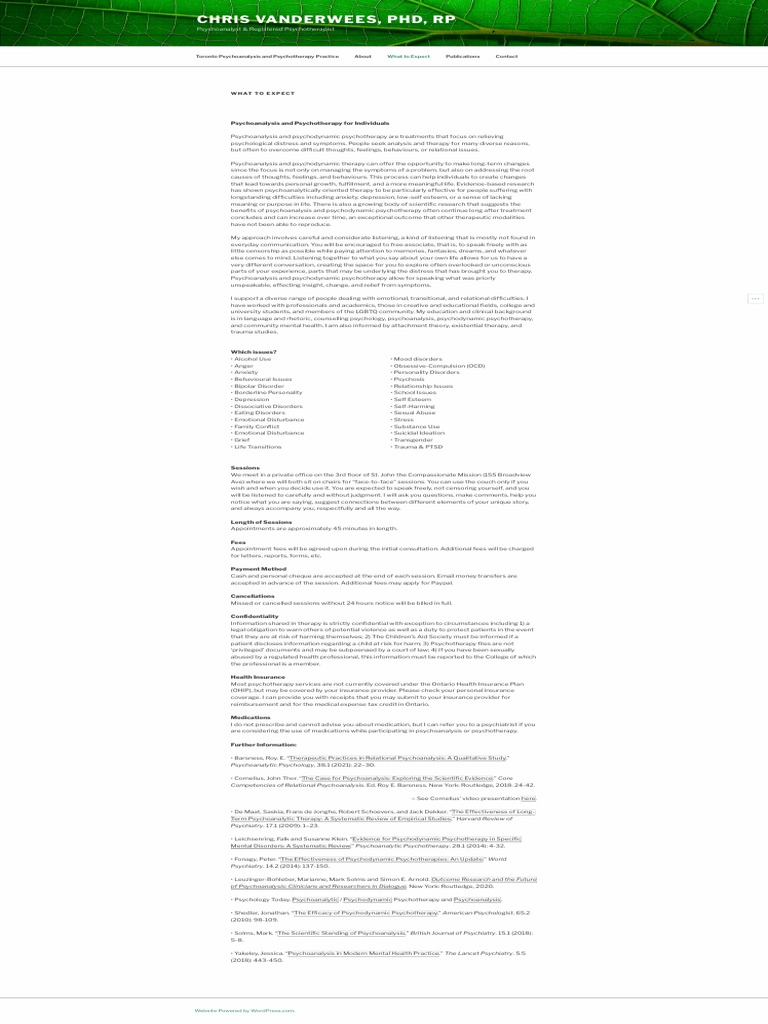 What To Expect - Chris Vanderwees, PHD, RP | PDF | Psychotherapy ...