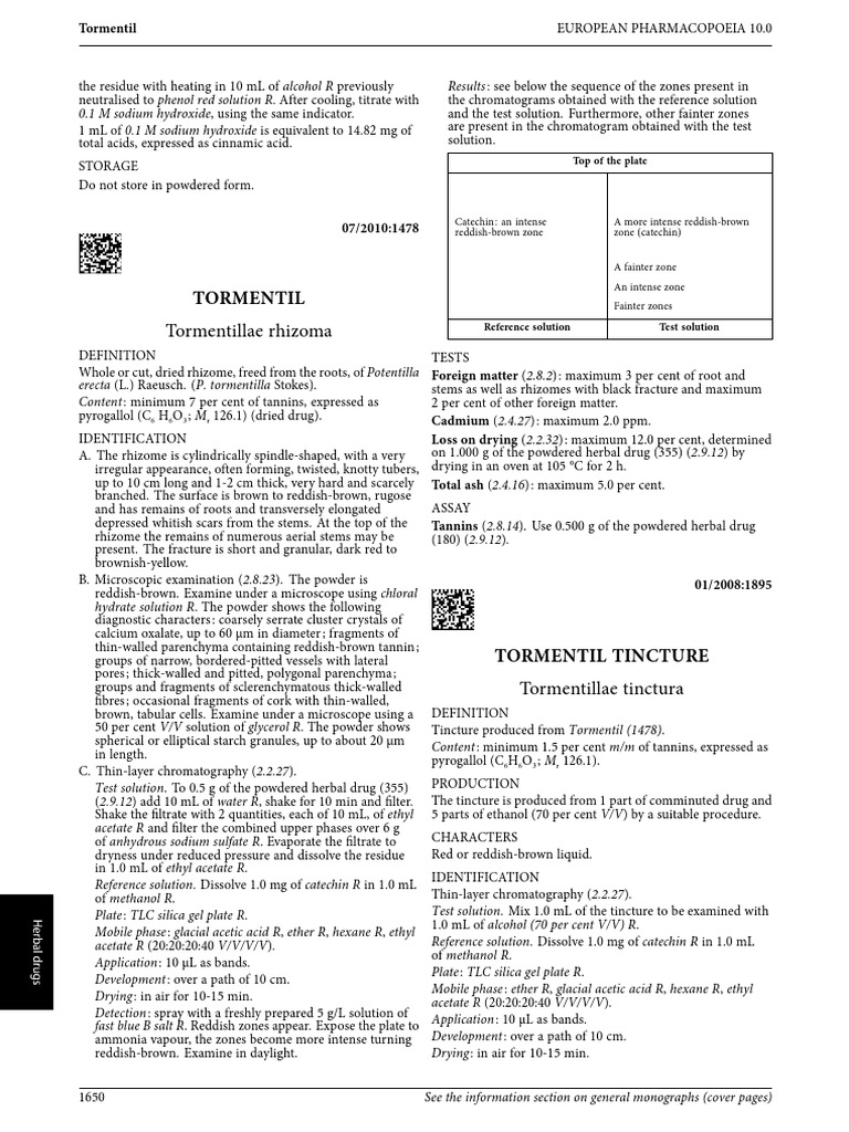Tormentil: Tormentillae Rhizoma | PDF | Thin Layer Chromatography ...