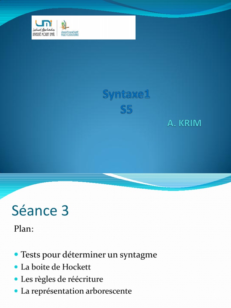 KRIM Syntaxe 1 (Séance 3) | PDF | Phrase | Sciences cognitives