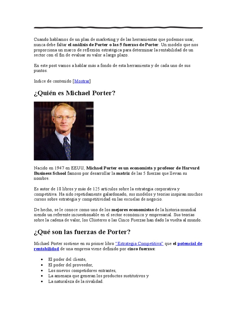 Las 5 Fuerzas de Porter Explicadas | PDF