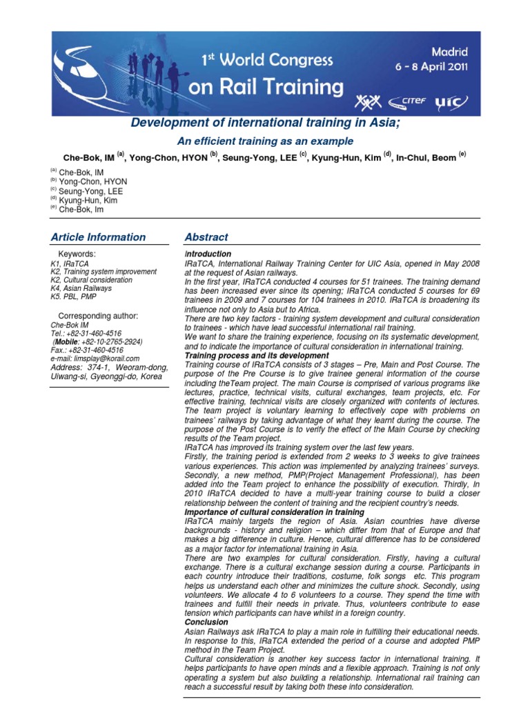 Rail Training Conderence - Development of International Training in ...
