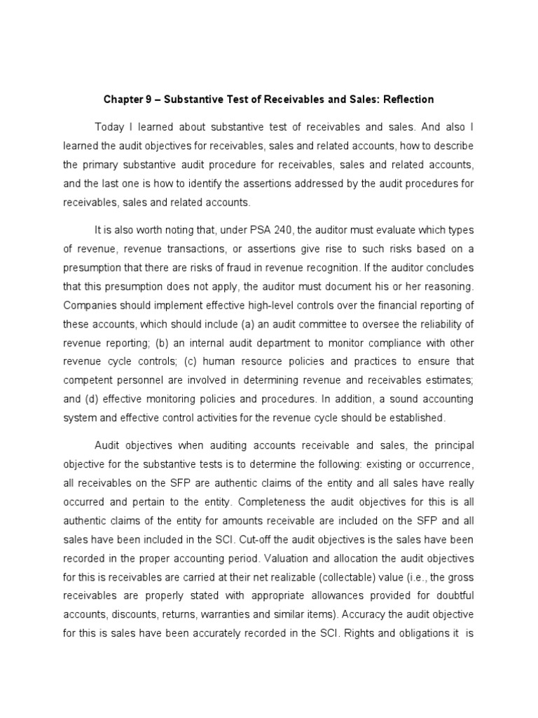 ARIBA, Fretzyl Bless A. - Chapter 9 - Substantive Test of Receivables ...