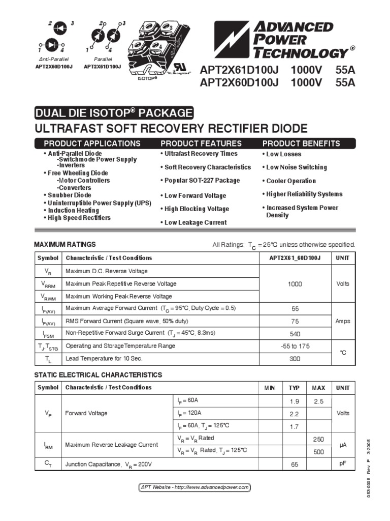 Ultrafast Soft Recovery Rectifier Diode: Dual Die Isotop Package | PDF ...