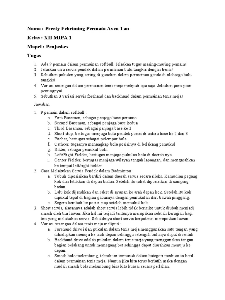 Preety Tan Penjaskes Kelas XII | PDF