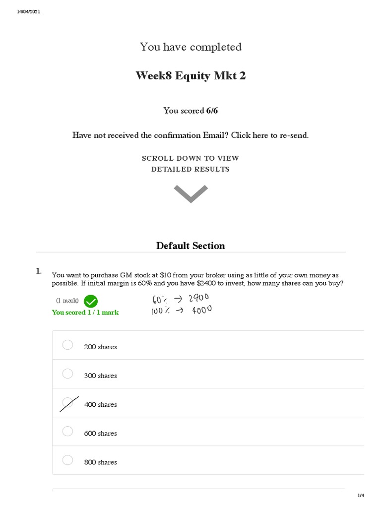 Week8 Equity MKT 2: You Have Completed | PDF | Margin (Finance) | Stocks