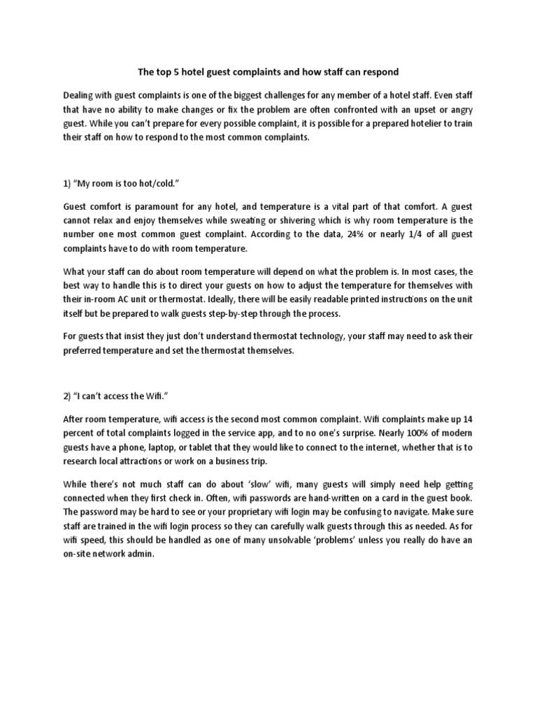 Top 5 Hotel Guest Complaints & Solutions | PDF