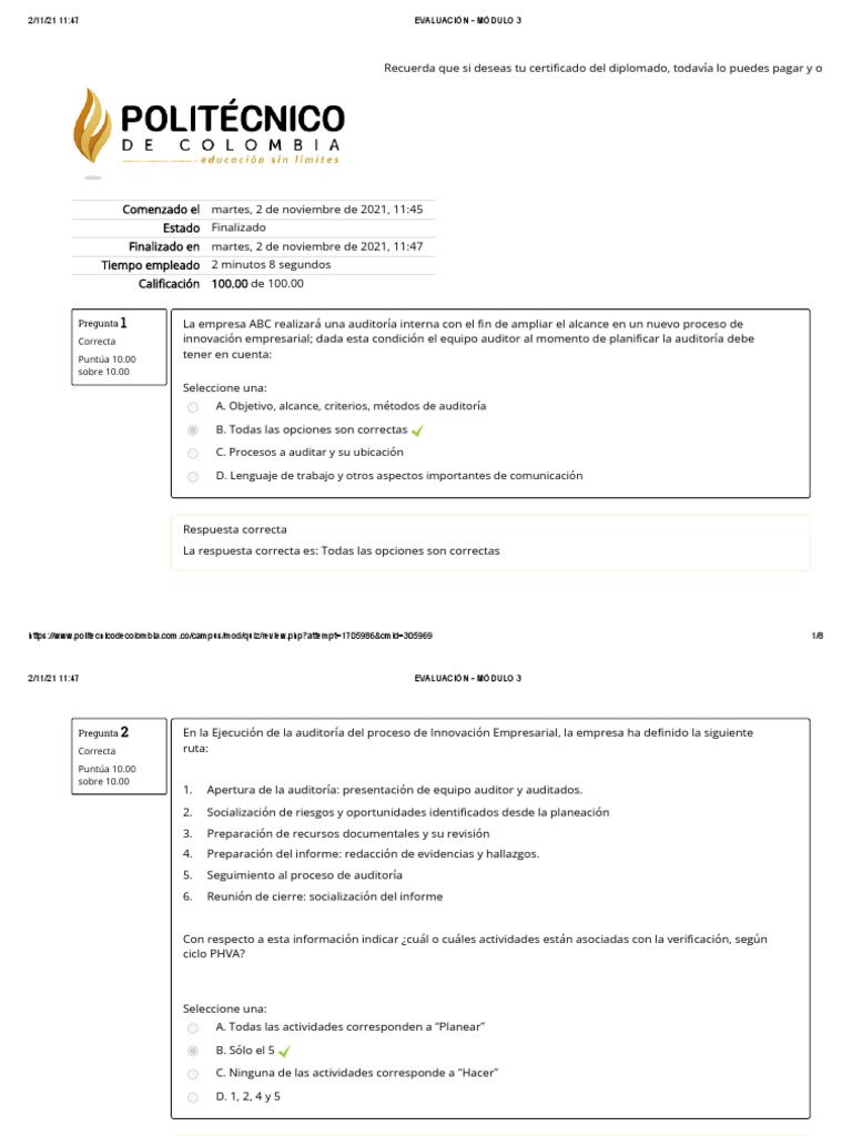 Evaluación - Módulo 3 | PDF | Auditoría | Contralor