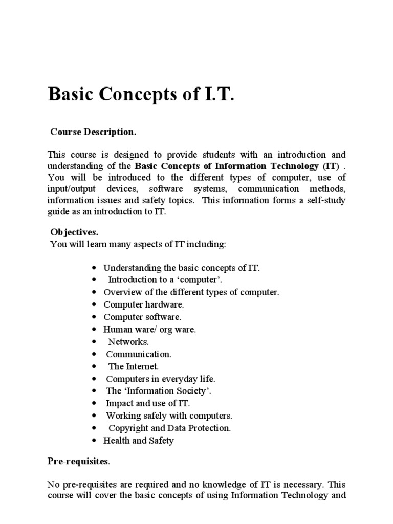 Basic Concepts of I.T.: Course Description | PDF | Computer Monitor ...