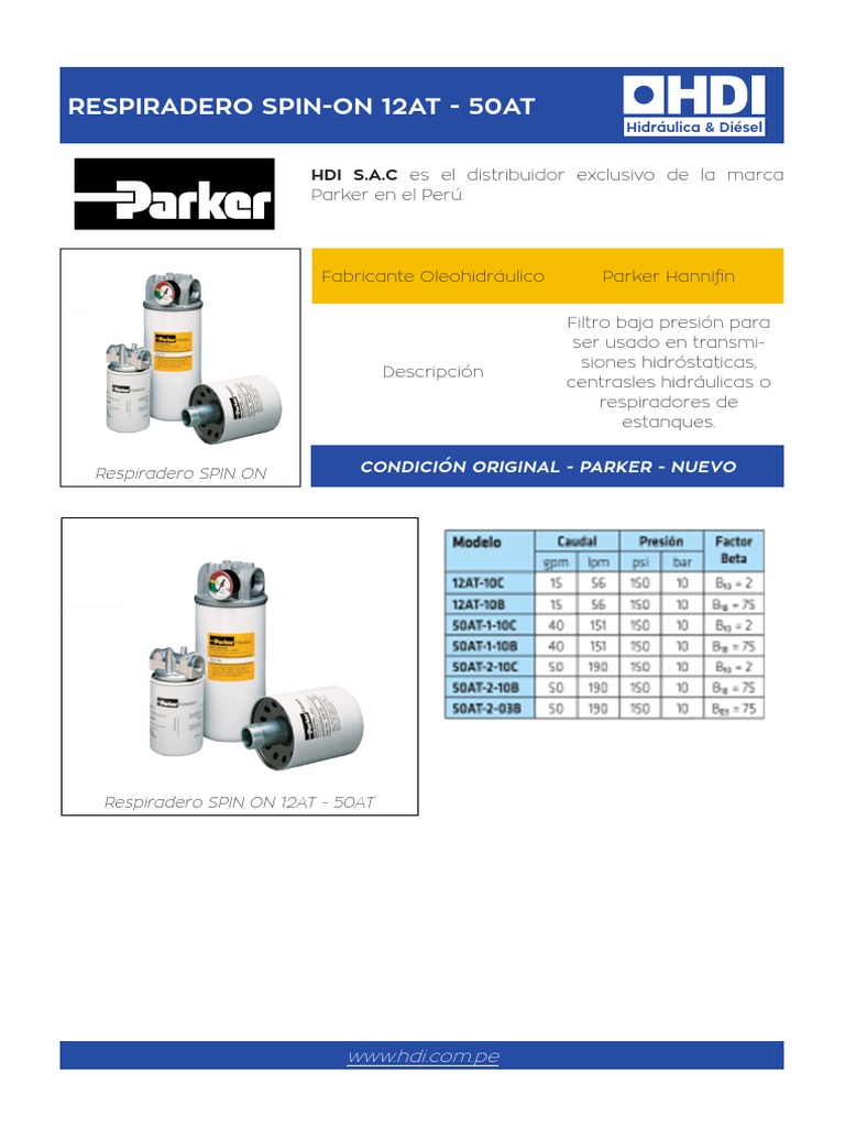 Parker - Respirador SPIN ON 12AT - 50AT3 | PDF