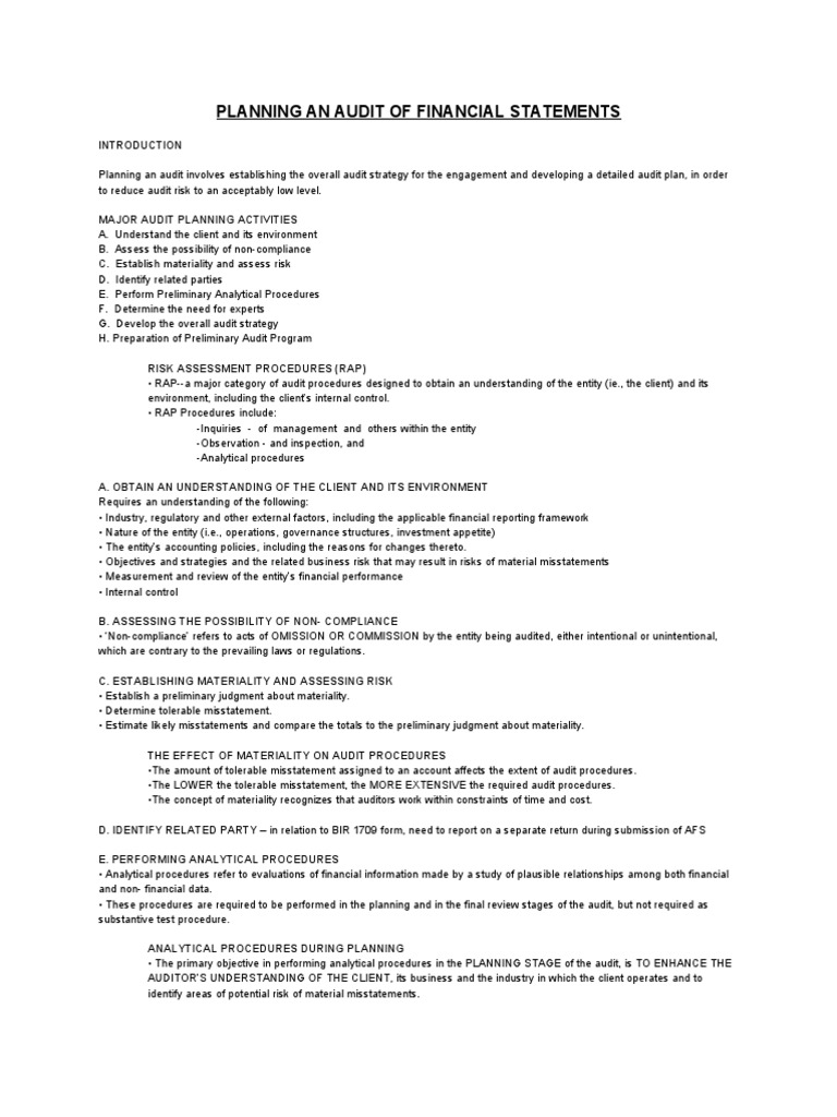 Planning An Audit of Financial Statements | PDF | Internal Control | Audit