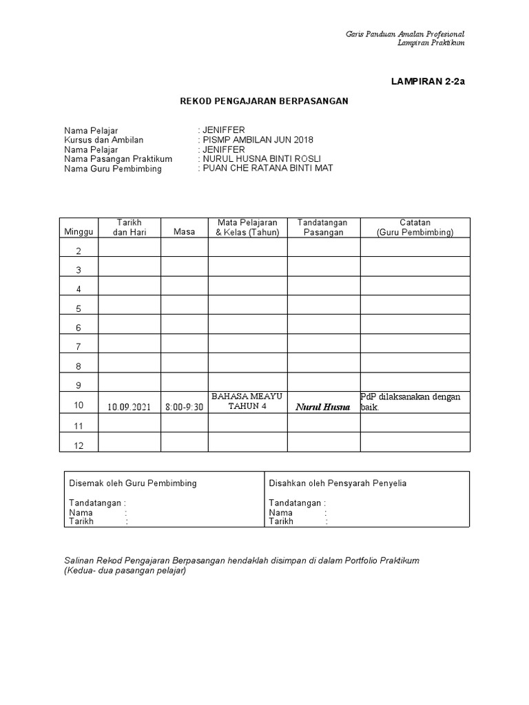 Rekod Pengajaran Berpasangan Praktikum | PDF