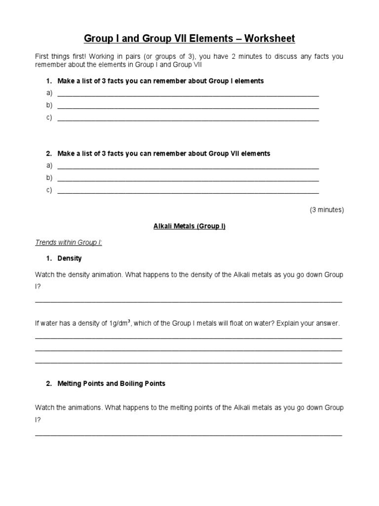 Group I and Group VII Elements | PDF | Chemical Reactions | Chlorine