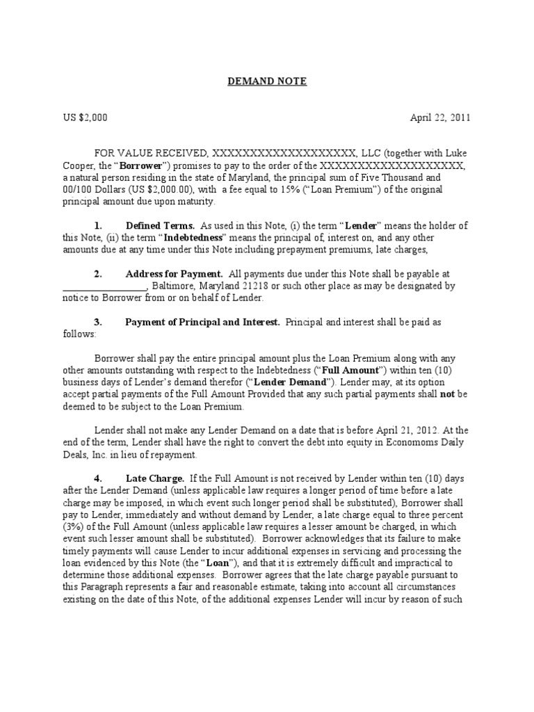 Demand Note | PDF | Loans | Debt