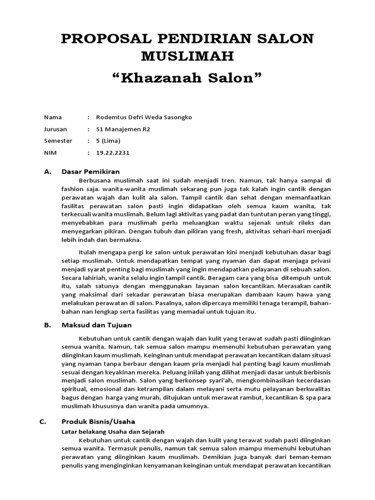 Proposal Studi Kelayakan Bisnis Salon Kecantikan | PDF