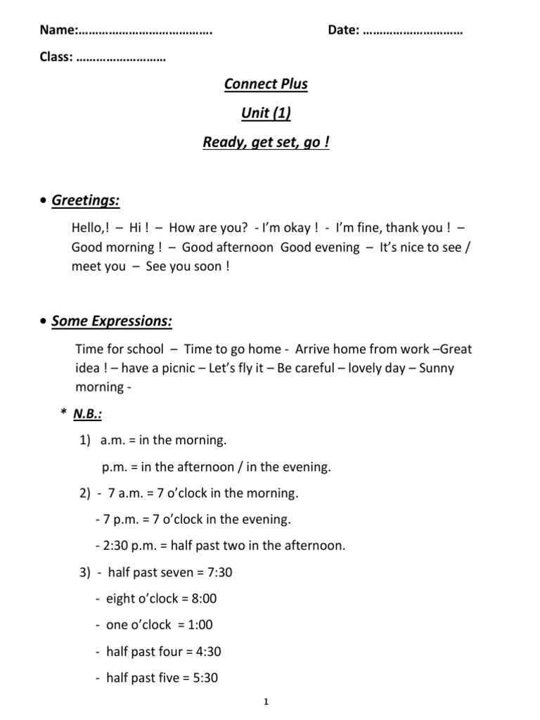 Greetings:: Connect Plus Unit (1) Ready, Get Set, Go ! | PDF | Grandparent