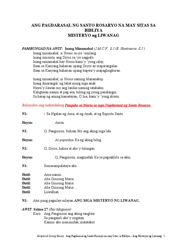 Ang Pagdarasal NG Santo Rosaryo Na May Sitas Sa Biblia Misteryo NG ...